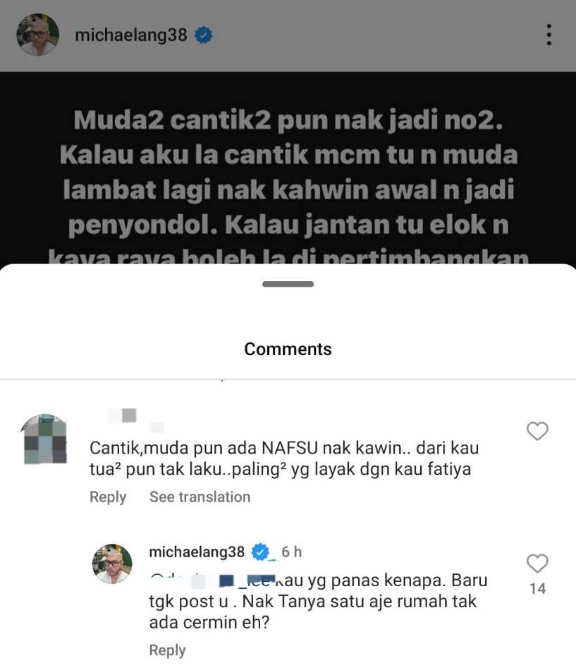 ‘Perli siapa tu..dari kau tua2 tak laku..’ Memang Padu Michael Ang ...