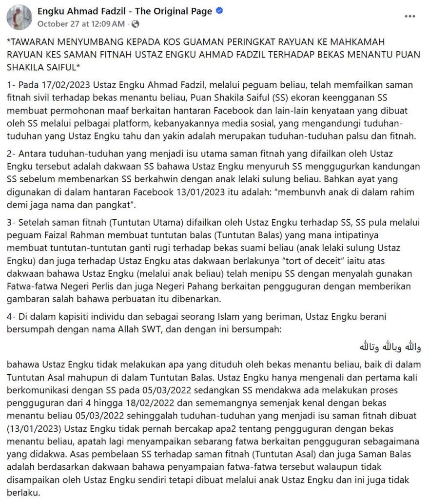 Kalah saman fitnah bekas menantu, Ustaz Engku Fadzil rayu sumbangan ...